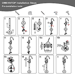 Freestanding Bathtub Faucet Floor Mount Tub Filler Brush Gold, OMEKNTOP Modern Freestanding Tub Faucet with 360 Swivel Gooseneck Spout and Handheld Shower, Standing Tub Faucet for Bathroom
