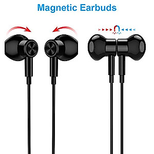 TITACUTE 3.5mm Earbuds Noise Canceling Headphones with Microphone Magnetic in-Ear Wired 3.5mm Jack Earphone for Moto G Power Pure Google Pixel 4a 3a 5a Samsung S10 S10e S9 A03s A52 A14 A12 A13 Black