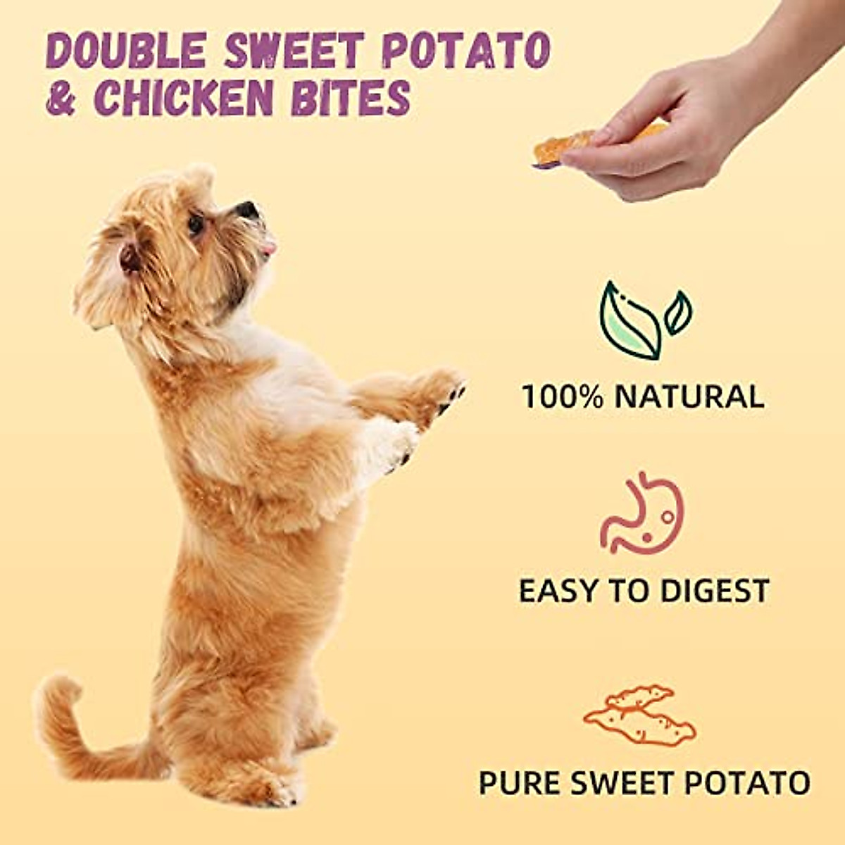 Pawmate Chicken Wrapped Orange & Purple Sweet Potato Dog Treats, Eliminates Tears with Taurine Soft Snacks for Small Medium Large Dogs 11OZ