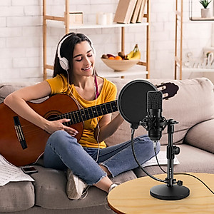 BILIONE Upgraded Desktop Microphone Stand, Adjustable Mic Stand Desk with Pop Filter, Shock Mount, Microphone Clip, 5/8" to 3/8" Metal Screw Adapter