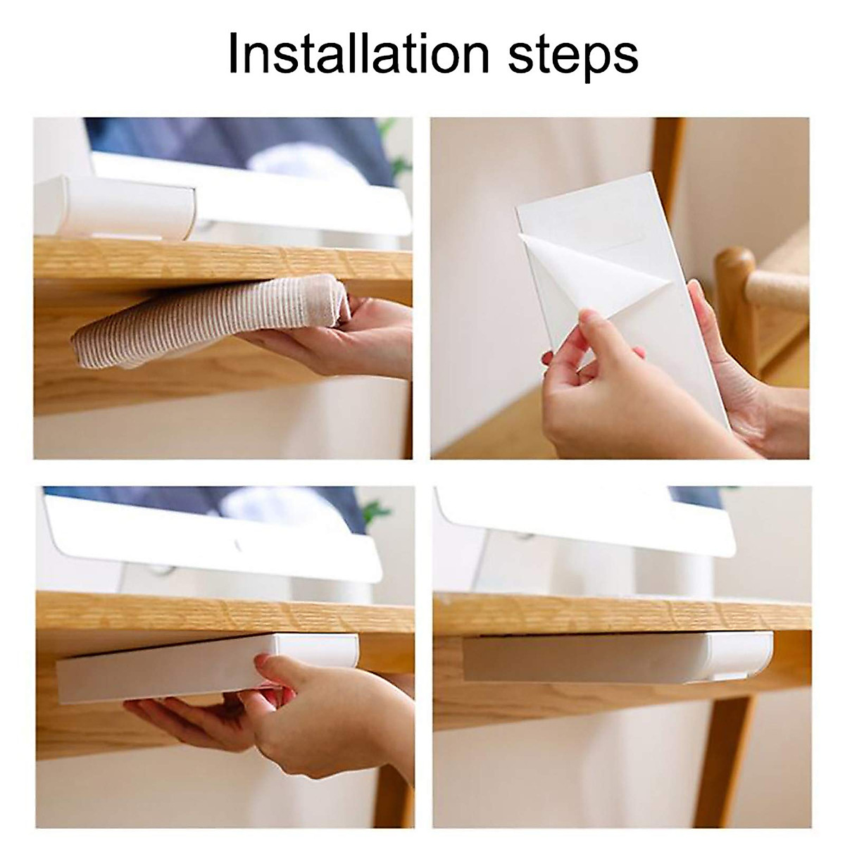 Under Desk Storage Drawers Self-Adhesive Slide Out Hidden Desktop Organizer Box for Pen Stationery Home Office School Kitchen Table Storage Tray(Grey)