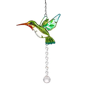 Andiker Crystal Suncatchers Hanging, Stained Glass Hummingbird Crystal Ball Prisms Ornament, Rainbow Maker Home Décor for Windows Chandelier Home Garden, Gift for Bird Lovers (Green)