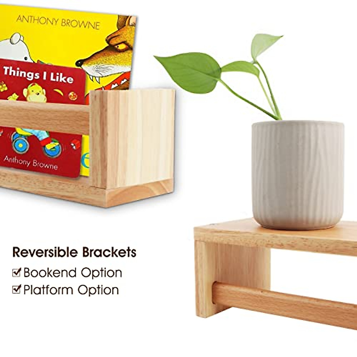 weiff Floating Shelves Set of 2, Wall Mount Bookshelves Rubber Wood Wall Decor Shelf for Kids Room, Bedroom/Bathroom/Living Room/Kitchen Storage & Decoration