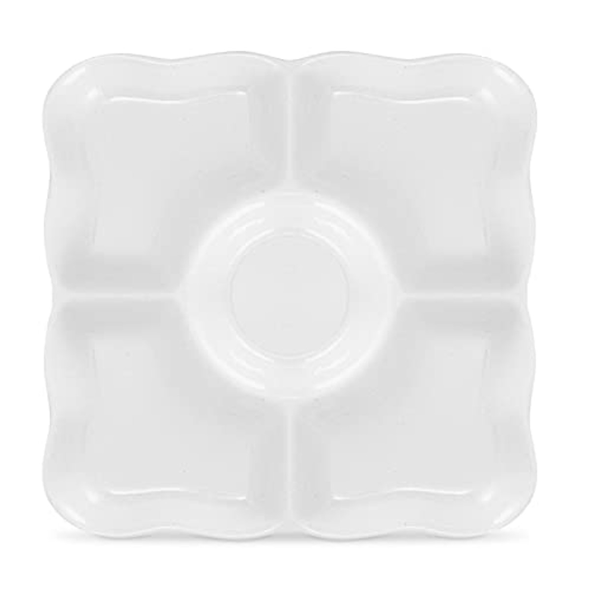 Set of 2 Porcelain Appetizer Serving Trays, 5-Compartment Reusable Divided Platters for Charcuterie Boards, Finger Foods, Fruit, Veggies, Snacks Desserts (9.5x9.5x1 in)