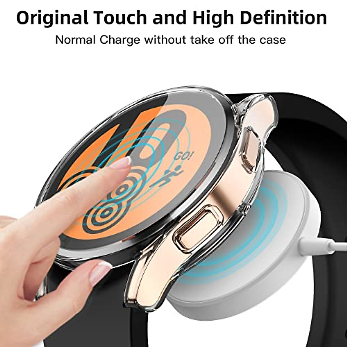 GEAK 3 Pack Compatible with Samsung Galaxy Watch 4 Screen Protector/Galaxy Watch 5 Case 40mm,Soft Flexible TPU Plated All-Around Cover Case for Samsung Watch 5/4 Smart Watch 40mm Black/Clear/Rose Gold