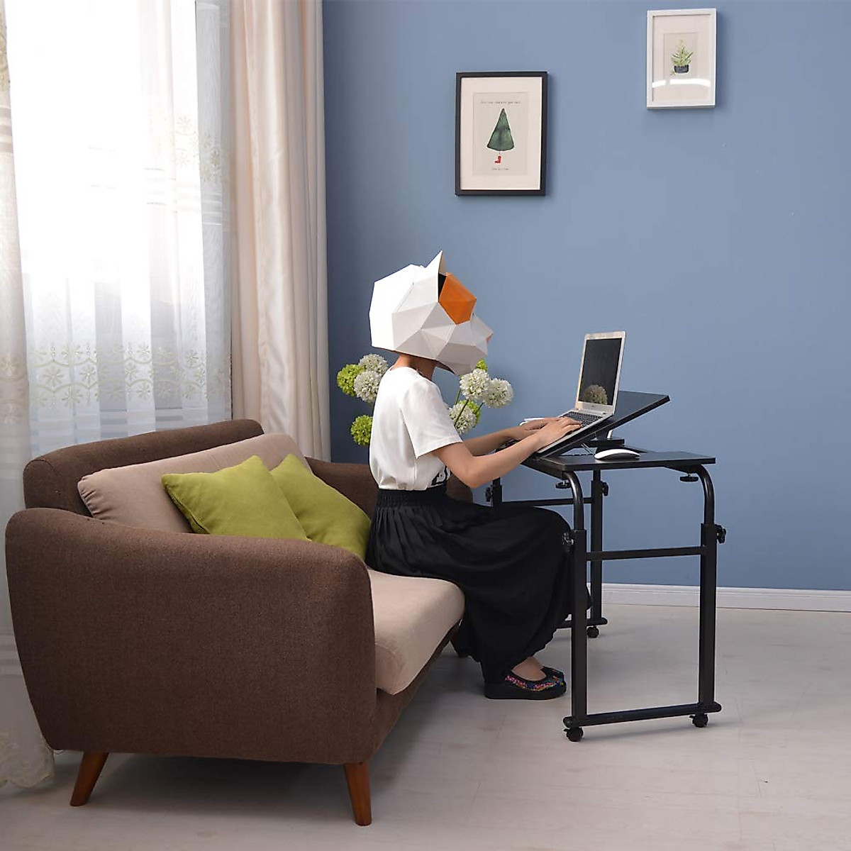 KOMOREBI Overbed Table with Wheels Laptop Desk Cart Table Over The Bed Table Adjustable Height and Length for Hospital and Home use