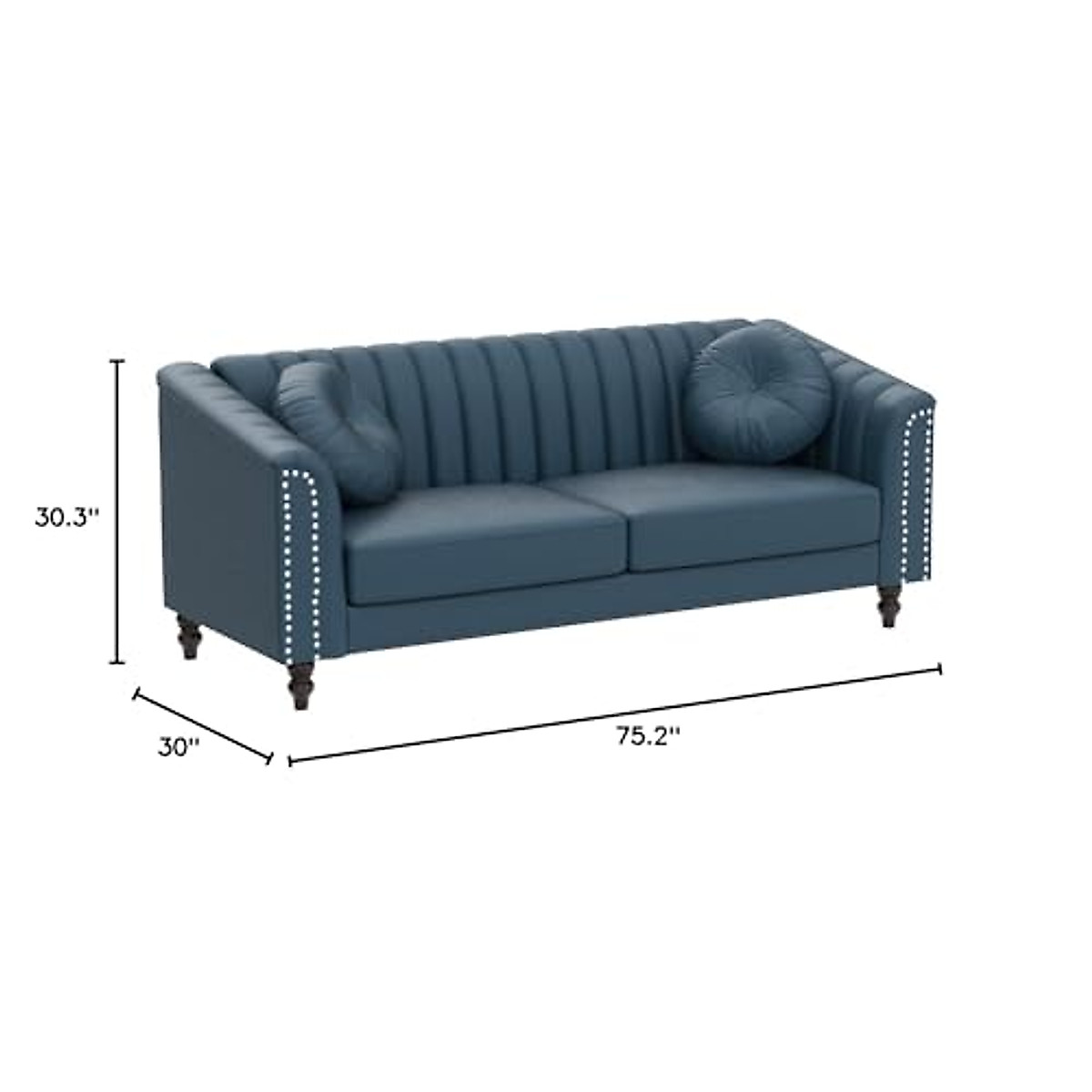 Container Furniture Direct Tufted Velvet Sofa with Removable Cushions and Turned Wood Legs, Elegant Living Room Furniture for The Modern Home, 75.2 Inch Couch, Blue Green