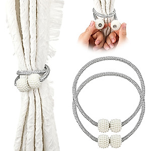 8pcs Magnetic Curtain Ties, Pearl Curtain Ties Decorative Rope Curtain Holder Holdbacks for Drapes Modern Curtain Holdbacks for Home Office Hotel Window Decorative(Grey)