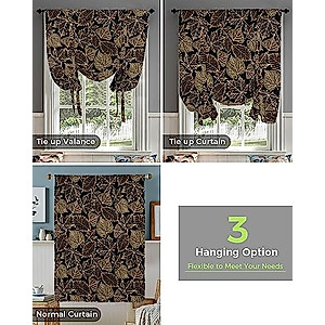 Thanksgiving Fall Tie Up Curtains for Kitchen Bathroom Bedroom Windows 63 Inch Length, Balloon Drape Curtains Shade Rod Pocket Drapery Curtain Gold Autumn Maple Leaves Black Backdrop 1 Panel, 52"x63"