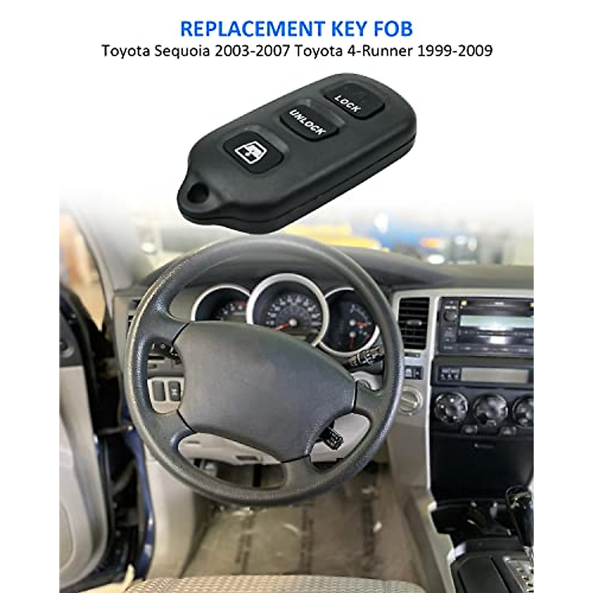 Keyless Entry Remote Control Car Key Fob Fit for Toyota 4Runner 1999 - 2009 Toyota Sequoia 2001-2007 Replacement Remote Control 3 Buttons Car Key FCC ID HYQ12BBX HYQ12BAN 2 Pack