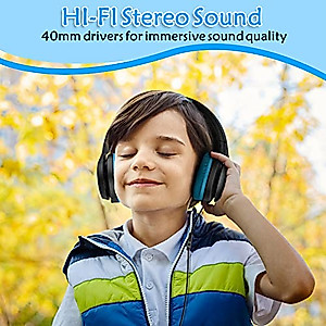 Kids Headphones with Microphone, Wired Headsets for Kid Child Teens Boys Girls with 85dB/94dB Volume Limit, Foldable Adjustable for School, Travel, 3.5mm Audio Jack for iPad, Tablet, PC, Chromebook