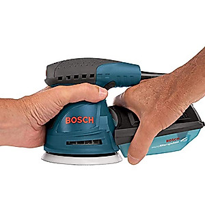 BOSCH ROS20VSC Palm Sander 2.5 Amp 5 In. Corded Variable Speed Random Orbital Sander/Polisher Kit with Dust Collector and Soft Carrying Bag, Blue