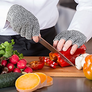 2 Pair Cut Resistant Half Finger Protection Gloves for Home Use (Grey and Black)