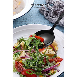 Black Serving utensils set. Stainless Steel Hostess Flatware Sets 7-Piece Includes Silverware Large Salad Serving Spoons, Forks & Slotted Spoons,sugar spoons,butter knife.Dishwasher Safe