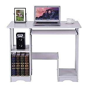 Desktop Computer Desk with Storage Shelves, Student Study Writing Table Computer Gaming Table Bedroom Laptop Table, Home Office Study Reading Writing Desk PC Laptop Table (White)