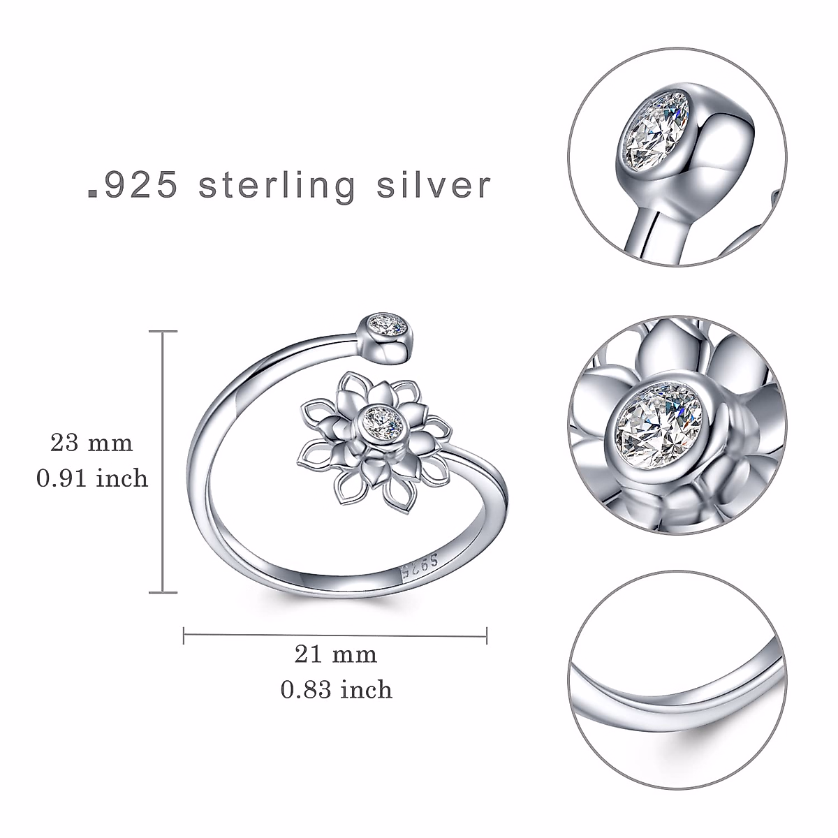 SCZKLAQ Lotus Ring for Women 925 Sterling Silver Lotus Flower Rings Adjustable Lotus Ring Yoga Lotus Flower Jewelry Gift for Women Wife