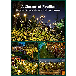 Solar Garden Lights - 4 Pack 12 LED Solar Firefly Lights with 2 Lighting Mode, Sway by Wind, Waterproof Solar Decorative Lights, Solar Outdoor Lights for Yard Patio Walkway Decoration, Warm White