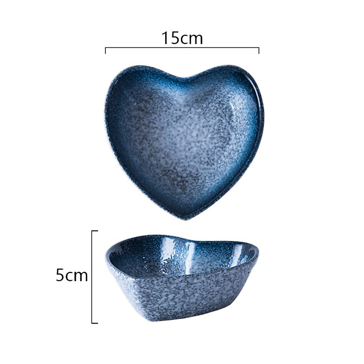 Luxshiny Glass Salad Bowl Glass Cereal Bowls Ceramic Heart Bowl, Heart Shaped Salad Bowl Breakfast Plate Porcelain for Kitchen Home Restaurant (Blue) Glass Salad Bowls