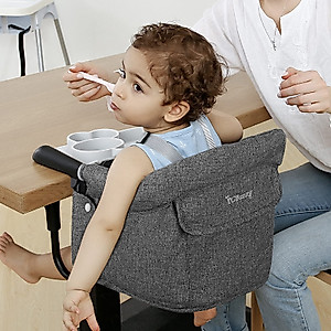 Hook On Chair with Tray, Fold-Flat Storage and Tight Fixing Clip on High Chair, Portable Baby Feeding Seat, High Chair for Home and Travel (Grey)