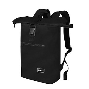 ROTOT Roll Top Travel Backpack, 22L High Volume Laptop Bag Carry on Accessories Essentials (Black)