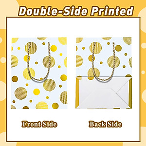 Fingertip WD 12 Pcs Medium Size Gift Bags with Tissue Paper, 9.1" x 6.9" x 3.9" Gold Gift Bags with Handles, Paper Gift Bags for Shopping, Wedding, Baby Shower, Holiday