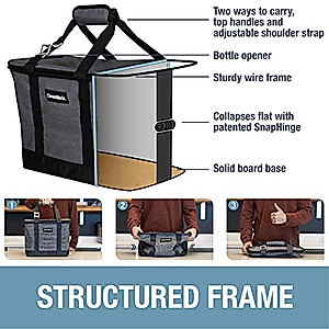 CleverMade Collapsible Cooler Bag with Shoulder Strap: Insulated Leakproof 30 Can Portable Soft Beverage-Tote with Bottle Opener for Camping, Lunch, Beach, Picnic; Grey/Charcoal