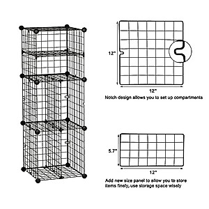 C&AHOME Wire Cube Storage, Wire Grids Organizer Unit with Large and Small Dividers, Metal C Grids Shelving, Storage Bins, Ideal for Closet Cabinet, Bedroom, Living Room, Office, Dormitory, Black