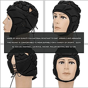 Goalkeeper Helmet, Prevent Injury Sports Head Protector Round Hole Elastic Button EVA Adjustable Strap for Outdoor Use(Black s)