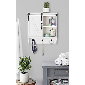 Kate and Laurel Cates Decorative Farmhouse Cabinet Wall Organizer with Sliding Barn Door and 3 Knobs, 18 x 8 x 20, White, Shabby-Chic Farmhouse-Inspired Mail and Key Holder for Wall
