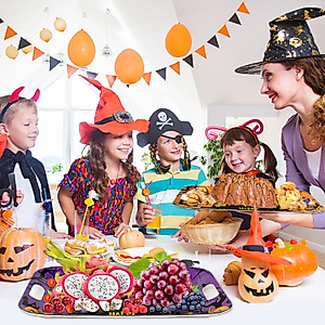 gisgfim 2Pcs Halloween Serving Trays 16.1 X 11.1 Inch Large Melamine Platters with Handles, Orange Purple Castle Pumpkin Bat Food Trays Halloween Movie Night Snack Trays Birthday Party Serving Dishes