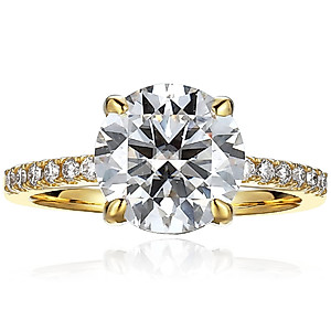espere 3 Carat Round Moissanite Engagement Ring in 14K Yellow Gold Pavé Band | Round Brilliant Classic Paved Engagement Ring Size 6