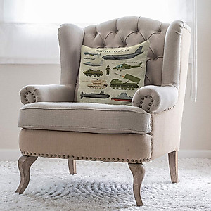 EKOBLA Military Technics Throw Pillow Cover Camouflage Army Transport Plane Armored Tank Helicopter Submarine Pillow Covers for Living Room Sofa Indoor Home Decor Cotton Linen 16x16 Inch