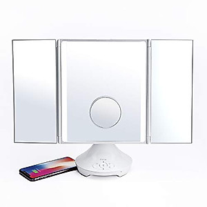 iHome Beauty Reflect Trifold Vanity Speaker with Bluetooth Audio, Hands-Free Speakerphone, LED Lighting, Siri and Google Support, and USB Charging