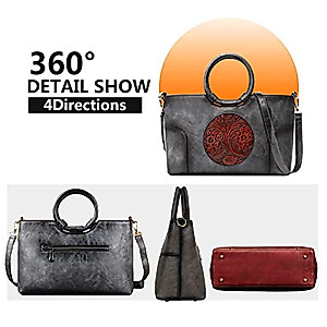 AyTotoro Handbag for Women Design Fashion Ladies Vintage Embossed Totem Purse Top Handle Satchel Handmade Crossbody (Grey)