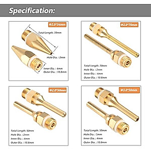 Yakamoz 4Pcs Interchangeable Copper Glue Gun Nozzle Set 10.8mm 7/16 Inch Thread Gluegun Tips Replacement Small Bore Long Tube Nozzles for Hot Melting Glue Guns Bore 2.0mm 3.0mm