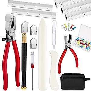 58 Pcs Stained Glass Supplies Glass Cutter Kit Including 8 Pcs Layout Block System 2 Pcs Class Running Breaking and Heavy Duty Glass Cutting Tool 2 Pcs Storage Bag for Stained Glass Cutting Supplies