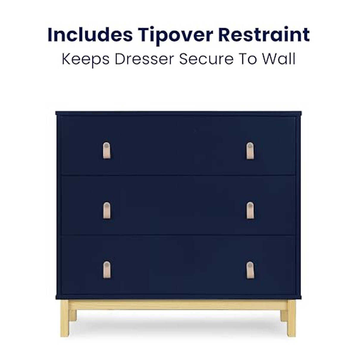 Delta Children babyGap Legacy 3 Drawer Dresser with Leather Pulls and Interlocking Drawers, Navy/Natural