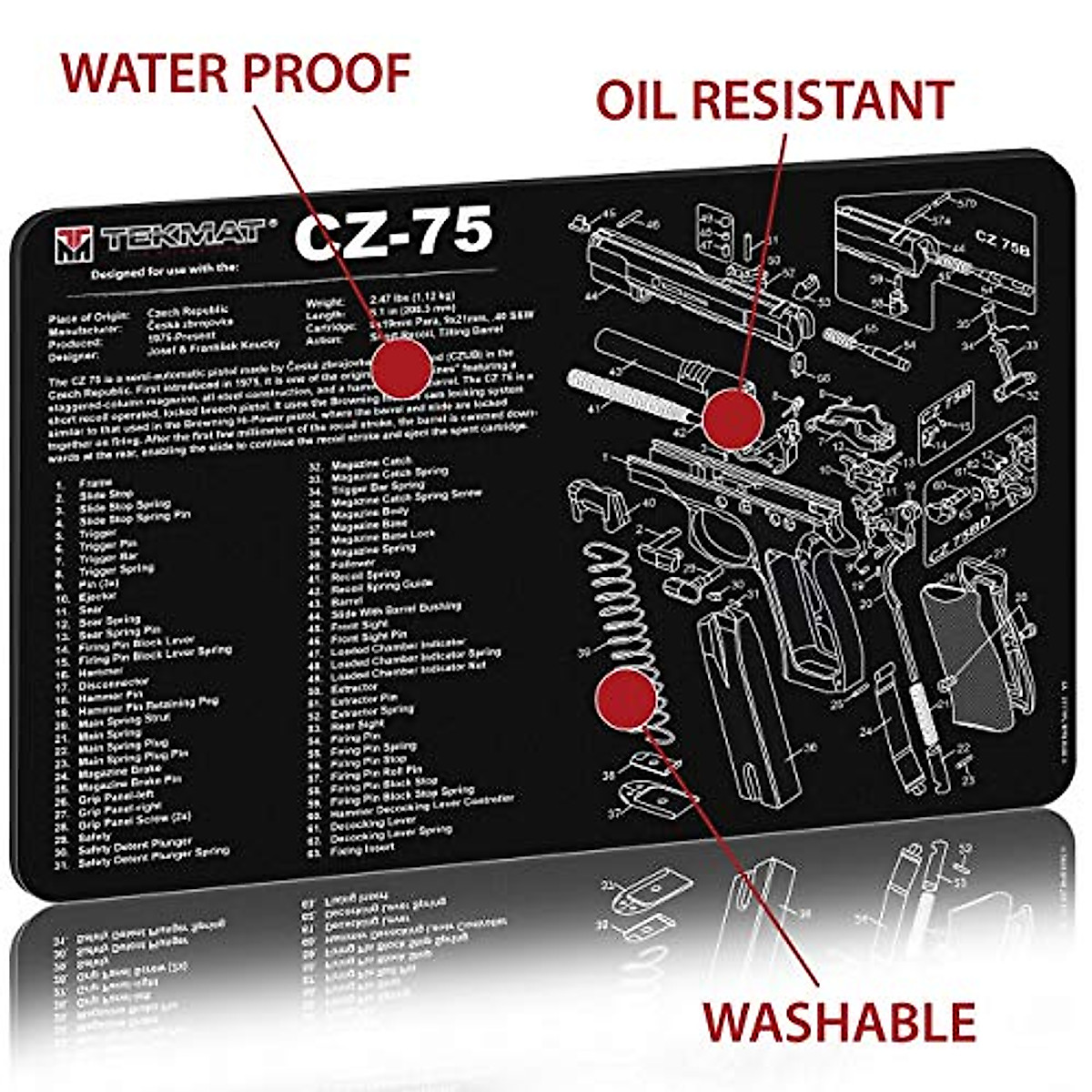 TekMat CZ-75 Gun Cleaning Mat, Black, one Size (TEK-R17-CZ75)