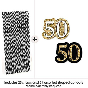 Adult 50th Birthday - Gold - Paper Straw Decor - Birthday Party Striped Decorative Straws - Set of 24