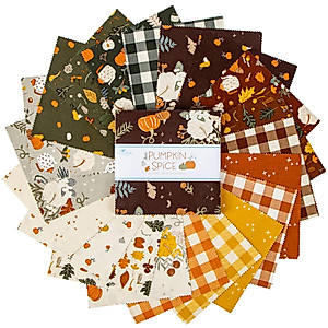 Pumpkin Spice Riley Blake 5-inch Stacker, 42 Precut Fabric Quilt Squares by Simple Simon & Company, Assorted