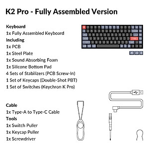 Keychron K2 Pro QMK/VIA Wireless Mechanical Keyboard, Hot-Swappable K Pro Brown Switch with 75% Layout Custom Programmable Macro, RGB Backlight, PBT Keycaps Wired Keyboard for Mac Windows Linux
