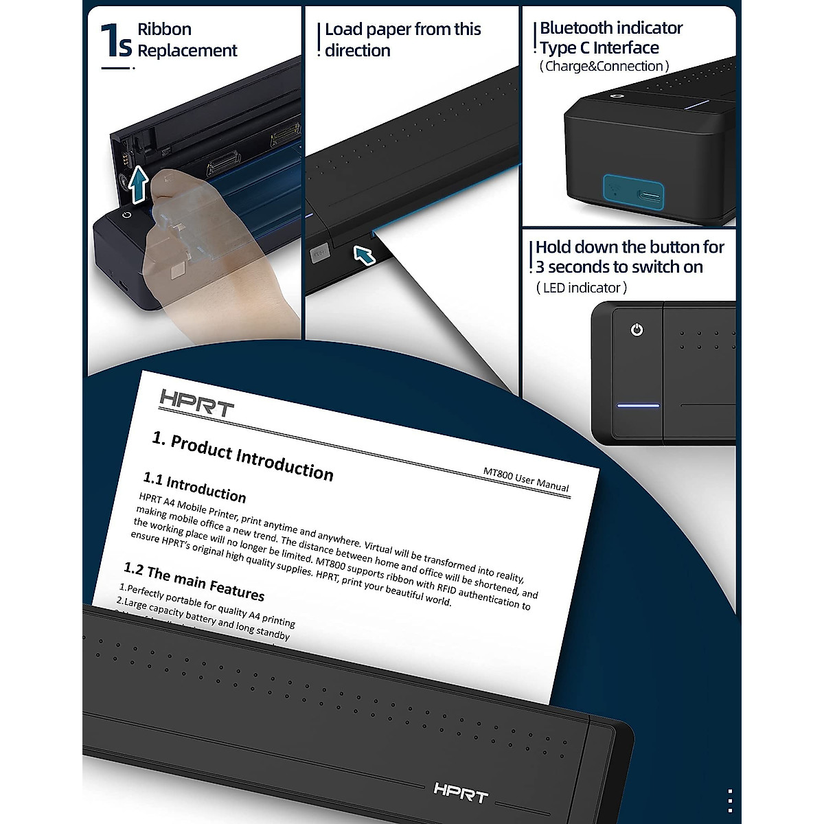 HPRT Portable Printer Wireless Bluetooth Thermal Transfer Mobile Printer Inkless Phone Compatible with Android and iOS, Laptop for Travel 8.5" X 11" US Letter&A4 Paper (USB Driver Included)