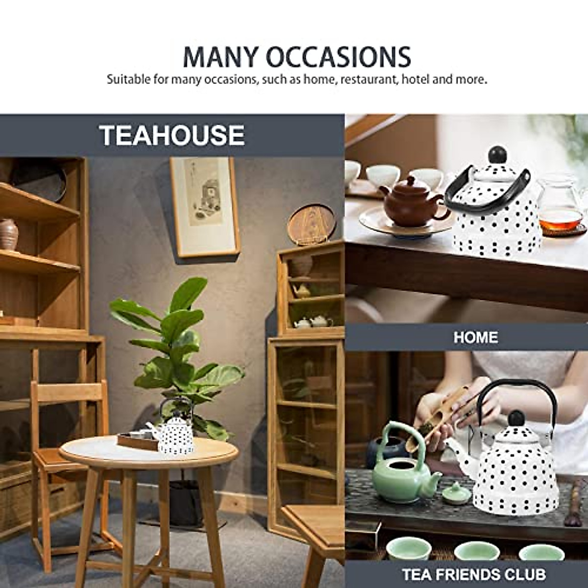 YARDWE Enamel Teapot Stovetop Tea Kettle: Porcelain Enameled Teakettle Dot Pattern Hot Water Kettle Pot for Camping Home Kitchen 1. 1L White