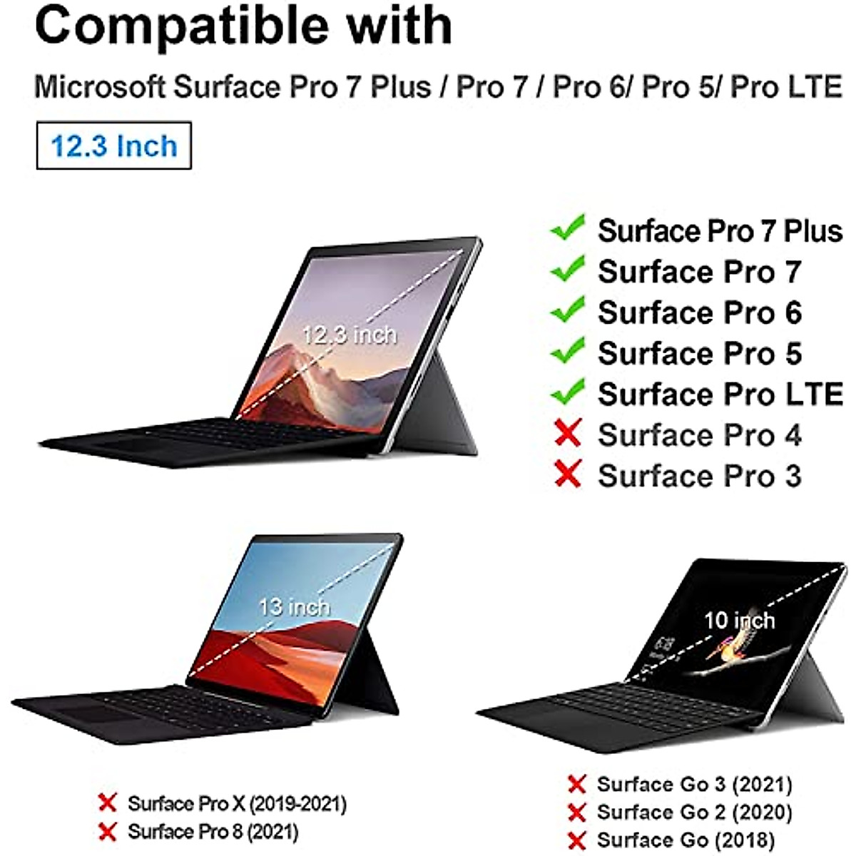 Microsoft Surface Pro 7 Case with Keyboard，Keyboard Case for Microsoft Surface Pro 7 (2019/Surface Pro 6 (2018) / Surface Pro 5(2017)/ Surface Pro 4 (2015) 12.3 inch Tablet