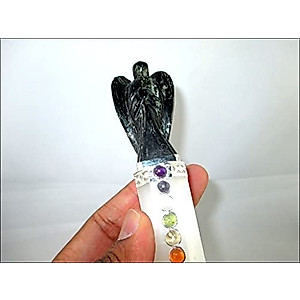 Jet Selenite Chakra Wand with Black Tourmaline Angel Stick Approx. 5-5.5 inch Energized Charged Cleansed Programmed Pure Genuine Stick Free Booklet Jet International Image is JUST A Reference
