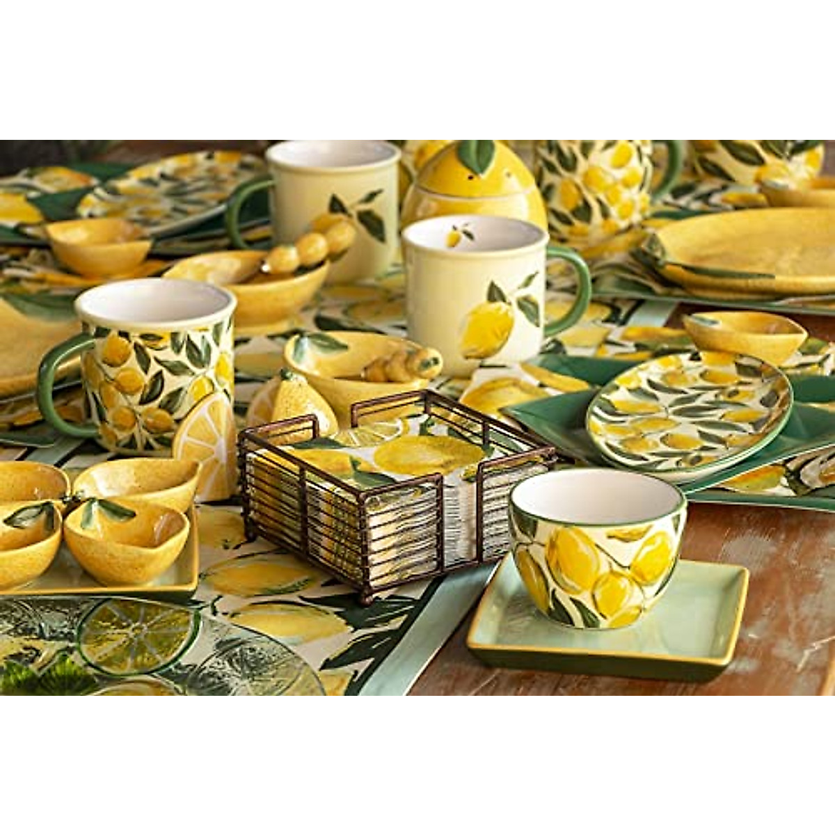 Boston International Ceramic Drink Pitcher, 5.5 Cups, Painterly Lemons