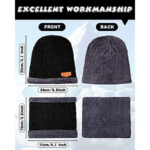 10 Pieces Winter Hat Beanie Scarf Touch Screen Gloves and Sock Set Slouchy Knit Skull Cap Beanies Fleece Lining Neck Warmer (Black, Gray)