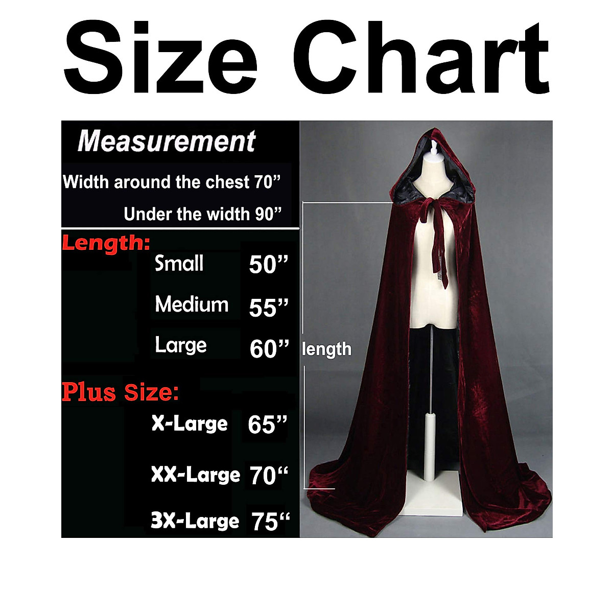 LuckyMjmy Velvet Renaissance Medieval Cloak Cape Lined with Satin (Large, Black)