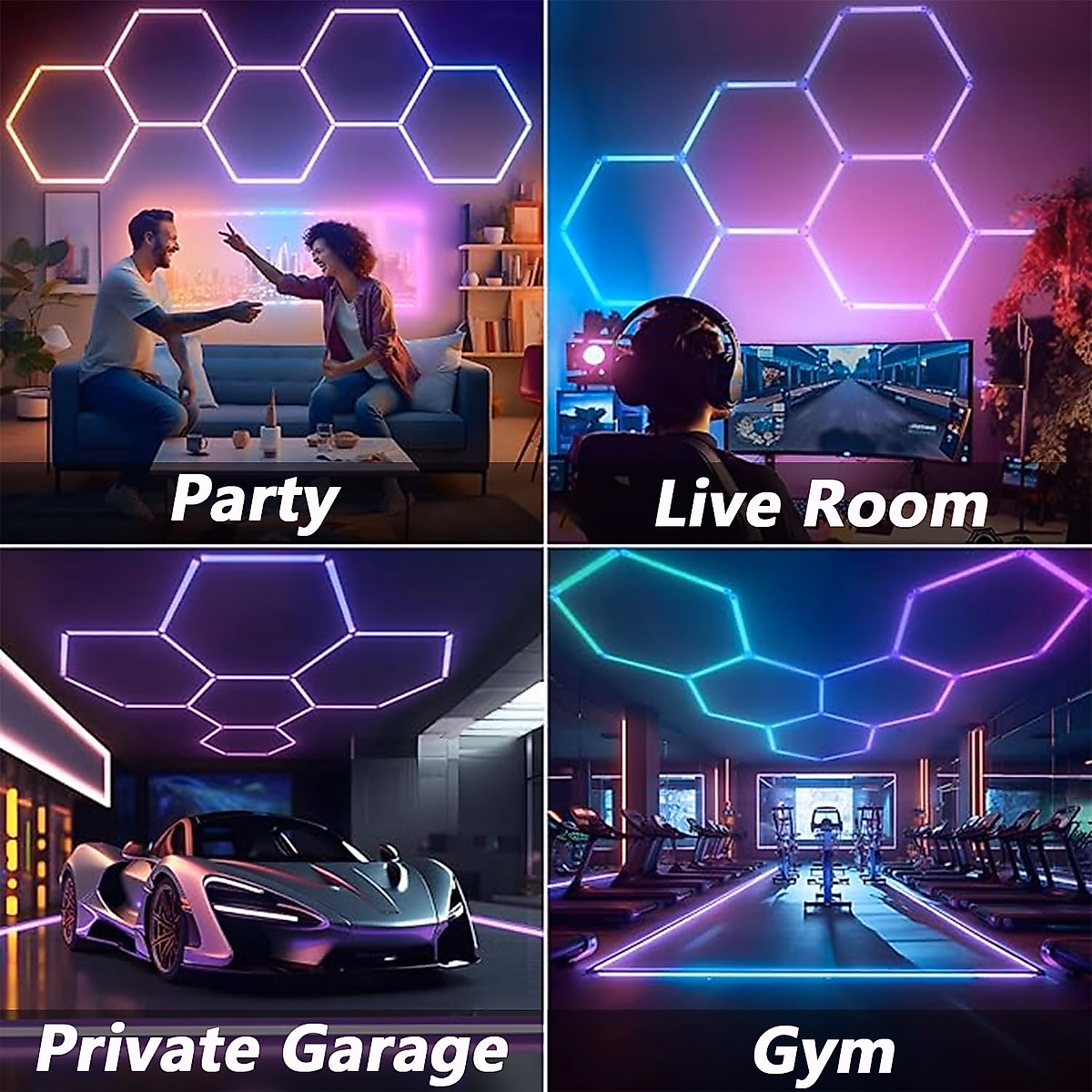 lylunnamsp RGB Hexagon Garage Light with Remote, 24 Pack Hexagon Lights, RGB Dimmable and Speed Adjustable LED Hexagon Lights, 358 Modes, LED Ceiling Lights for Gaming Room Bar Party,Multi Colored