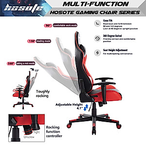 Hosote Ergonomic Gaming Chair for Adults, High Back Racing Computer Gaming Chair, E-Sports Gamer Chair, Big and Tall Video Gaming Chair, PU Leather Desk Chair Task Chair Office Chair(Red)